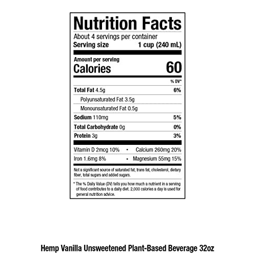 Pacific Foods Hemp Milk, Unsweetened Vanilla, Shelf Stable, Plant-Base ...